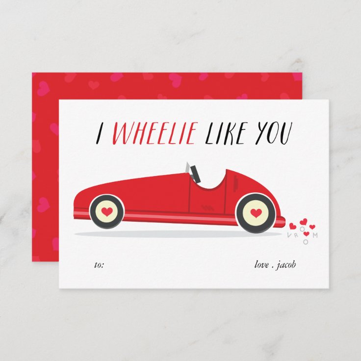 Wheelie Like you classroom valentine's day card | Zazzle