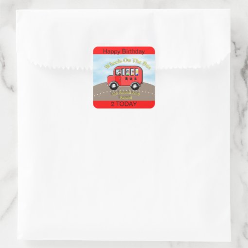 Wheels on the Bus Red Label Sticker Cake Topper | Zazzle