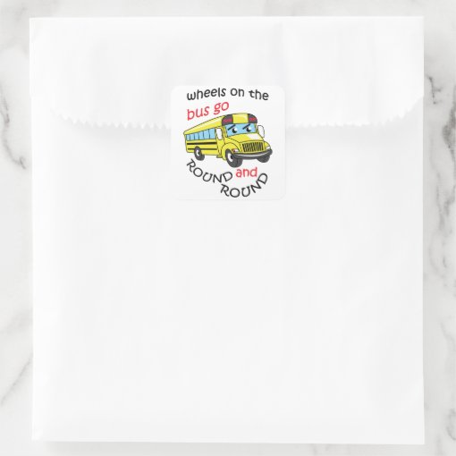 Wheels On the Bus Square Sticker | Zazzle