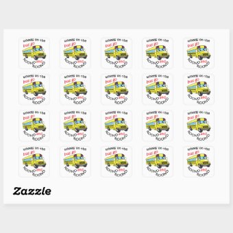 Wheels On the Bus Square Sticker | Zazzle