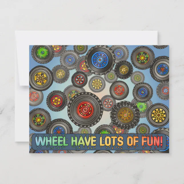 Wheels Tires Car Truck Theme Kids Party Invitation | Zazzle