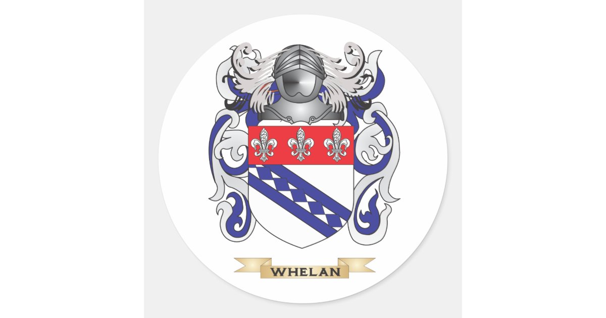 Whelan Family Crest (Coat of Arms) Classic Round Sticker | Zazzle