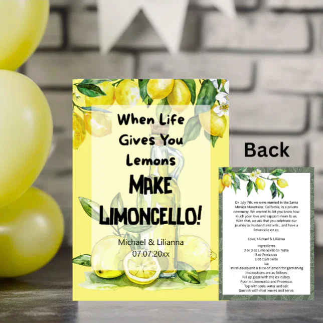 When Life Gives you Limoncello Elopement Card | Zazzle