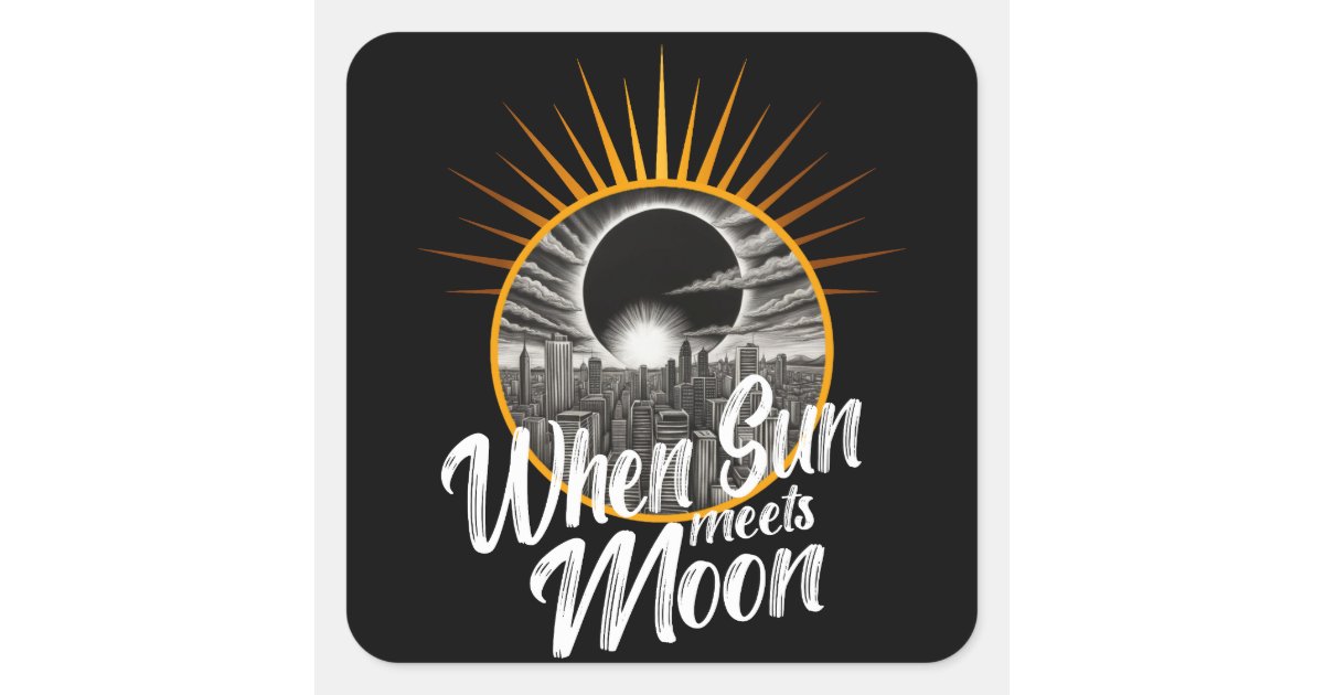 When Sun Meets Moon, Black White Eclipse Square Sticker | Zazzle