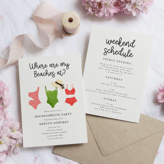 Where Are My Beaches At Bachelorette Party Invitation | Zazzle