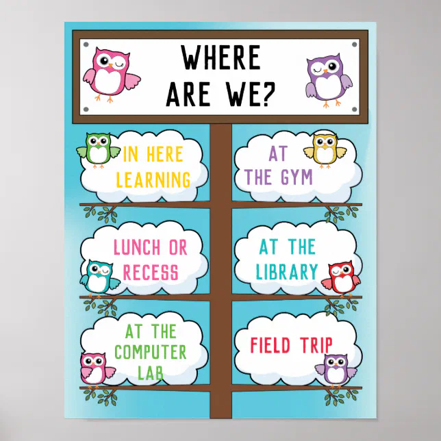Where Are We Classroom Sign in Cute Owl Theme | Zazzle