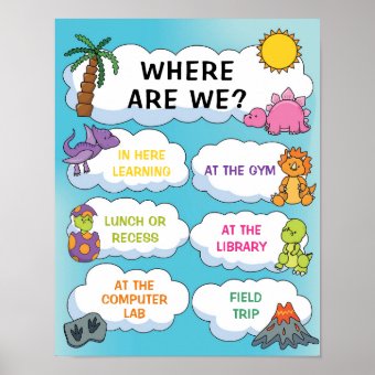 Where Are We Classroom Sign in Dinosaurs Theme | Zazzle