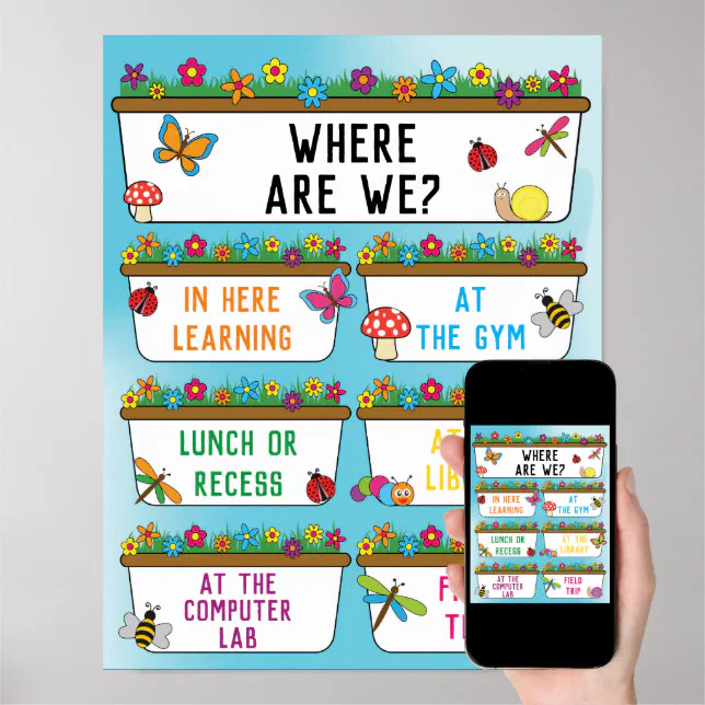 Where Are We Classroom Sign in Our Garden Theme | Zazzle