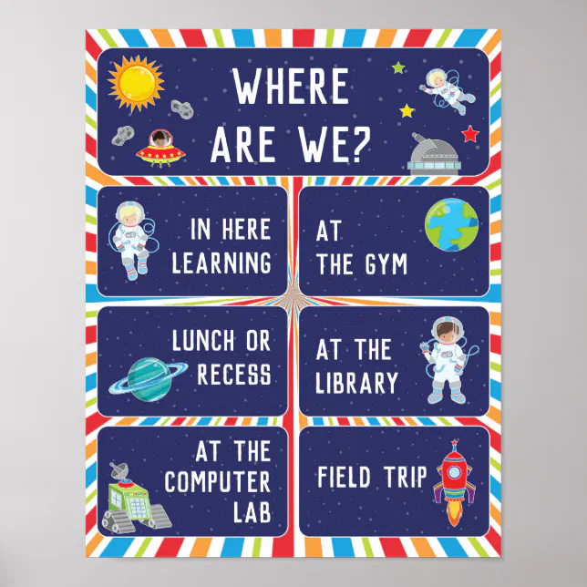 Where Are We Classroom Sign in Outer Space Theme | Zazzle