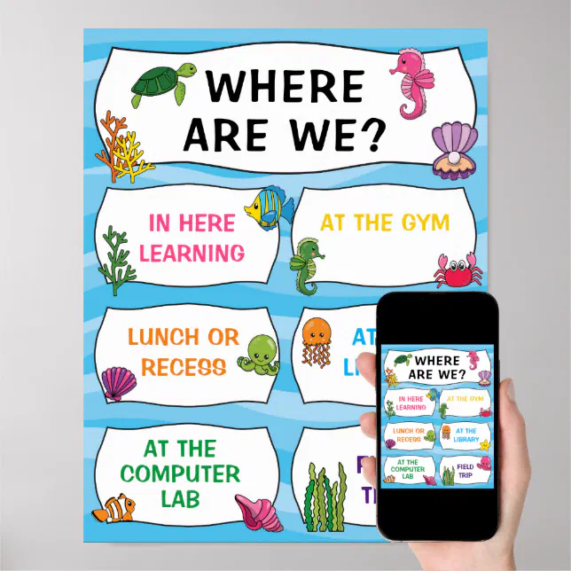 Where Are We Classroom Sign in Under The Sea Theme | Zazzle