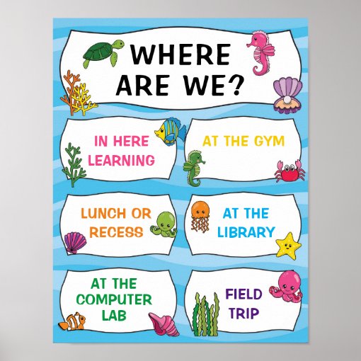 Where Are We Classroom Sign in Under The Sea Theme | Zazzle
