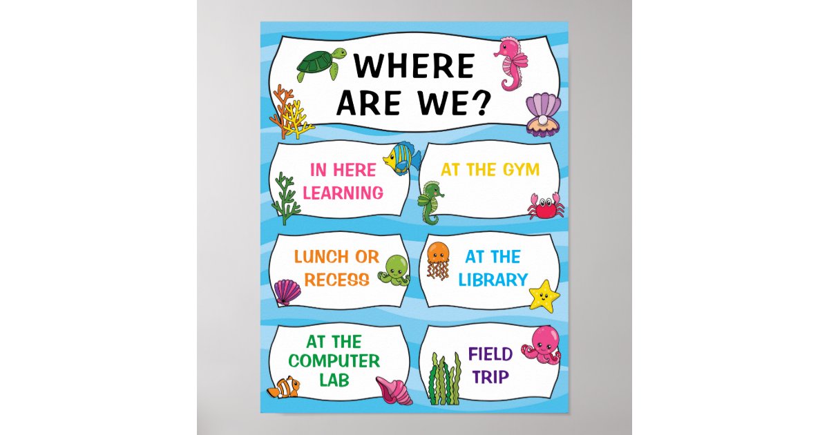 Where Are We Classroom Sign in Under The Sea Theme | Zazzle