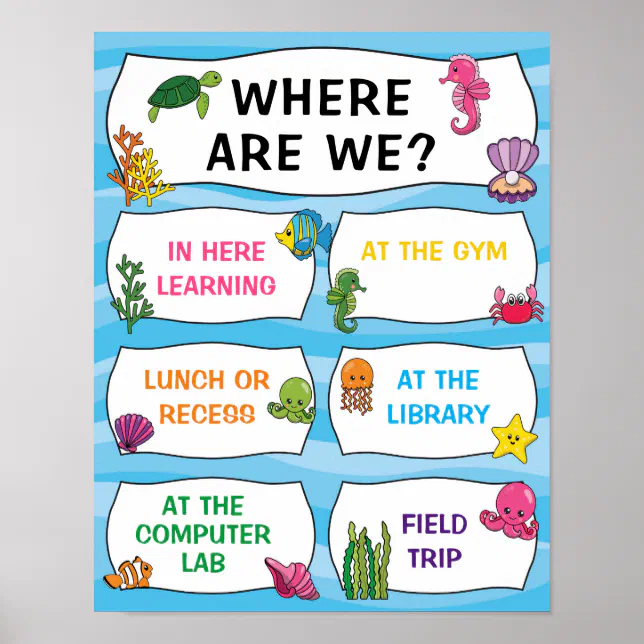 Where Are We Classroom Sign in Under The Sea Theme | Zazzle