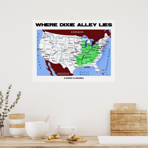 Where Dixie Alley Lies (United States Map) Poster | Zazzle