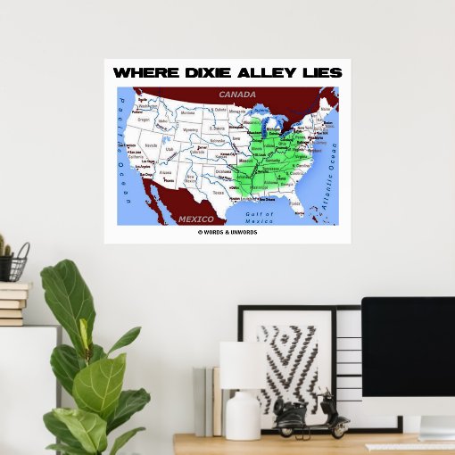 Where Dixie Alley Lies (United States Map) Poster | Zazzle