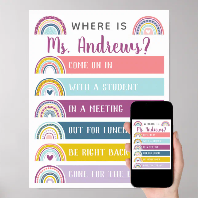 Where is the Teacher Office Door Sign Rainbow | Zazzle