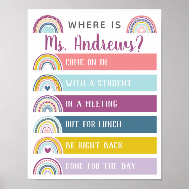Where is the Teacher Office Door Sign Rainbow | Zazzle