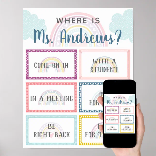 Where is the Teacher Office Door Sign Rainbow | Zazzle