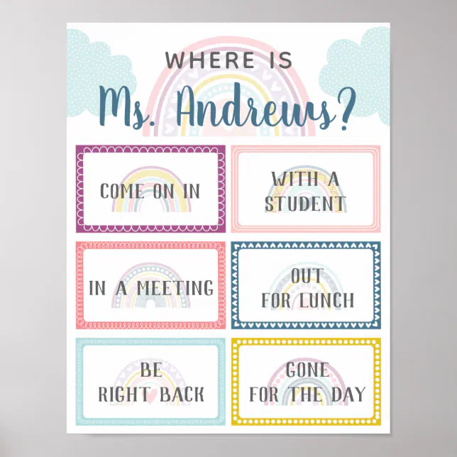 Where is the Teacher Office Door Sign Rainbow | Zazzle