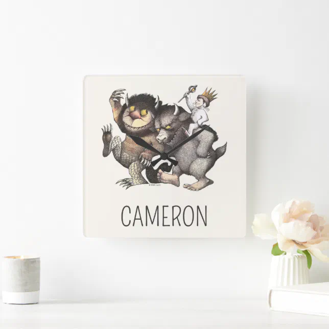 Where the Wild Things | Add Your Name Square Wall Clock | Zazzle