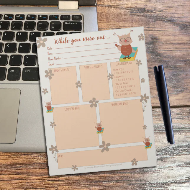 While you were out Substitute Form Owl Notepad | Zazzle