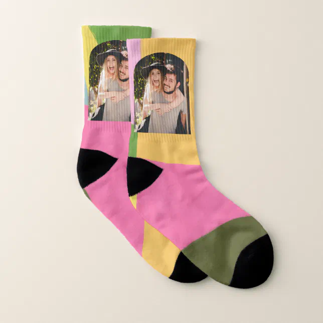 Whimsical Abstract Art Custom Photo Colorful Socks | Zazzle