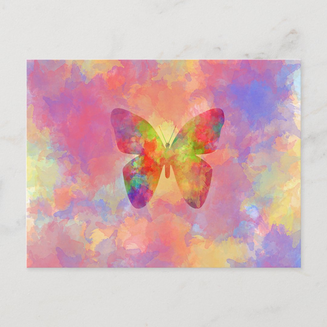 Whimsical Abstract Butterfly Rainbow Watercolor Postcard | Zazzle