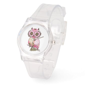 Whimsical Abstract Retro Pattern Pink Owl Watch | Zazzle