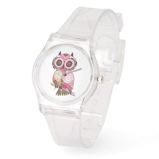 Whimsical Abstract Retro Pattern Pink Owl Watch | Zazzle