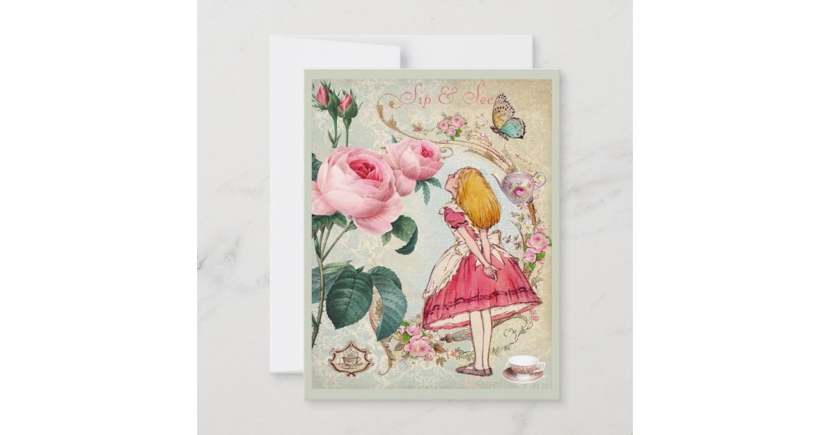 Whimsical Alice in Wonderland Collage Sip & See Invitation | Zazzle