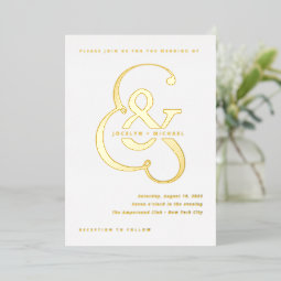 Whimsical Ampersand | Gold and White Wedding Foil Invitation | Zazzle