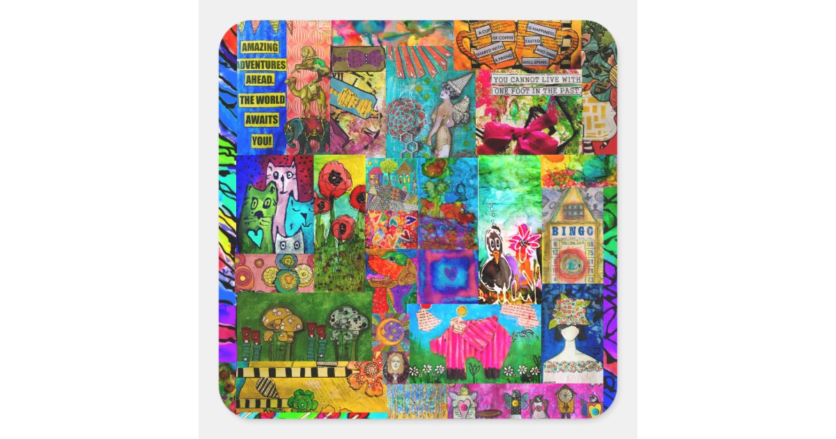Whimsical and Colorful Mixed Media Stickers | Zazzle