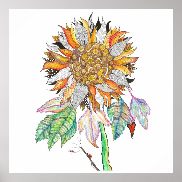 Whimsical and Colorful Sunflower Poster | Zazzle.com