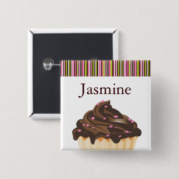 WHIMSICAL BAKERY CUPCAKE NAME TAG BUTTON | Zazzle