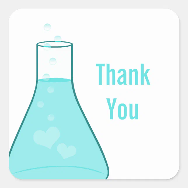 Whimsical Beaker Thank You Stickers, Aqua Square Sticker | Zazzle