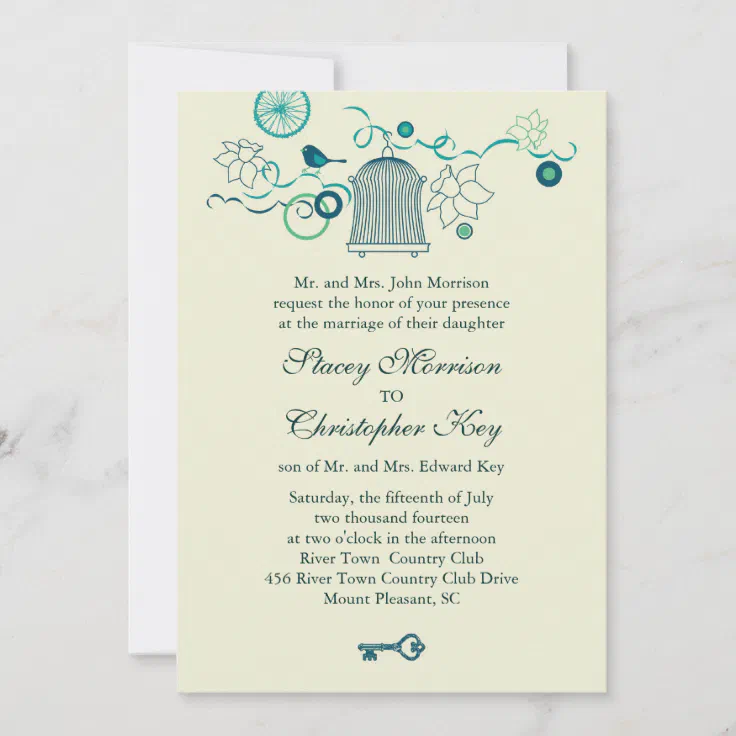 Whimsical Bird Cage Wedding Invitation | Zazzle