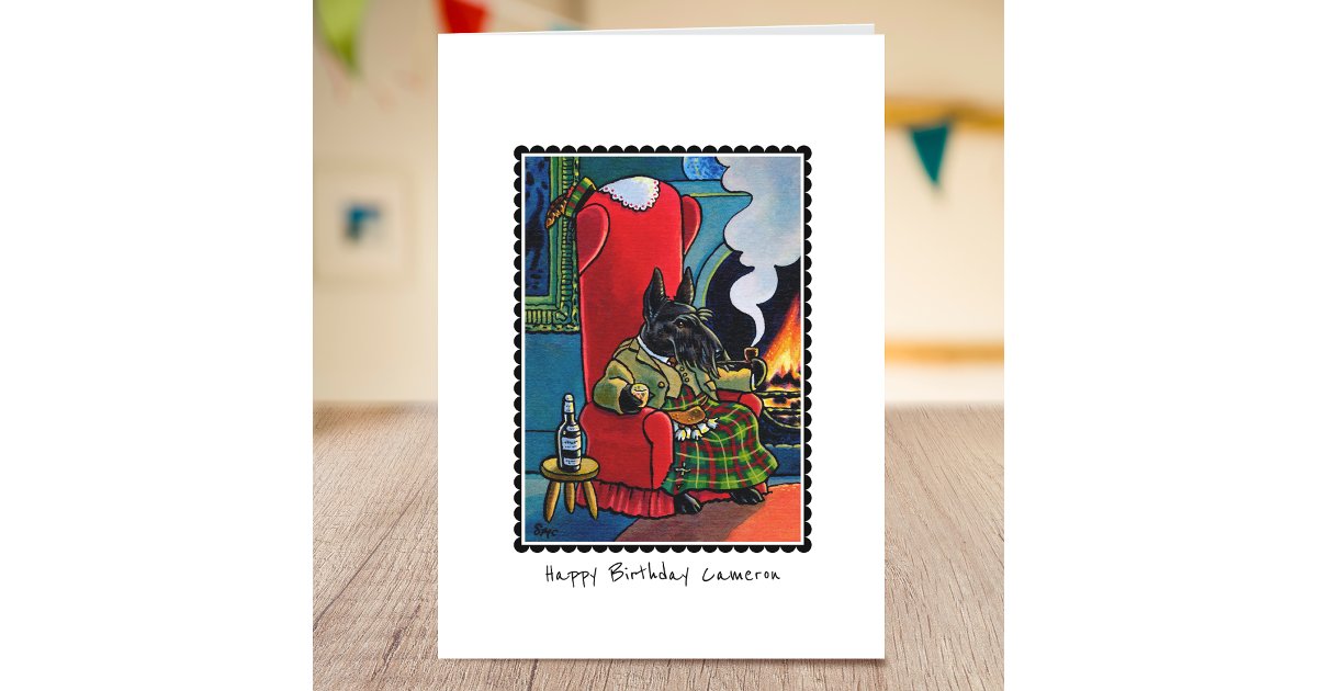 Whimsical Birthday Scottie Folded Greeting Card | Zazzle