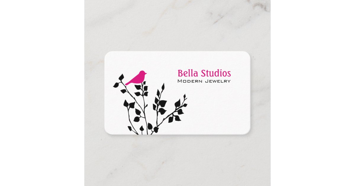 Whimsical Black and Pink Bird Business Card | Zazzle