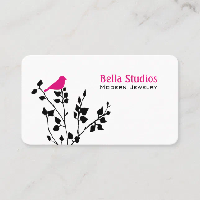 Whimsical Black and Pink Bird Business Card | Zazzle