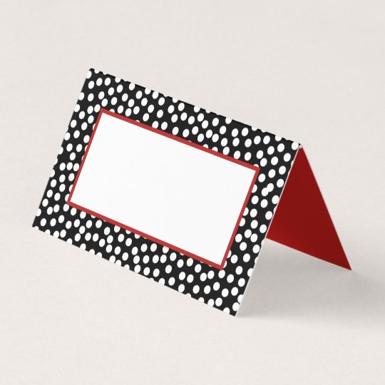 Whimsical Black and White Polka Dots with Red Place Card | Zazzle.com