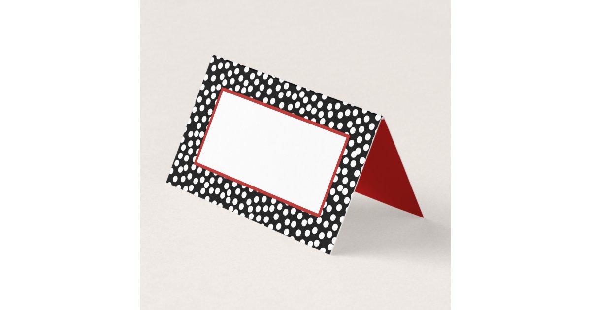 Whimsical Black and White Polka Dots with Red Place Card | Zazzle.com
