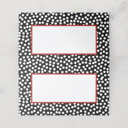 Whimsical Black and White Polka Dots with Red Place Card | Zazzle