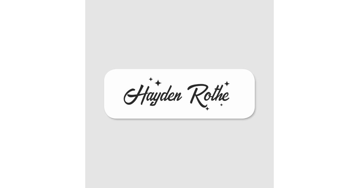 Whimsical Black and White Retro Calligraphy Name Tag | Zazzle