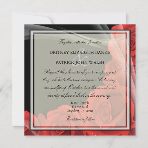 Whimsical Black & Red Rose Wedding Invitations | Zazzle