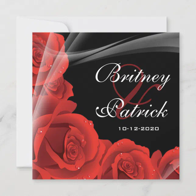 Whimsical Black & Red Rose Wedding Invitations | Zazzle