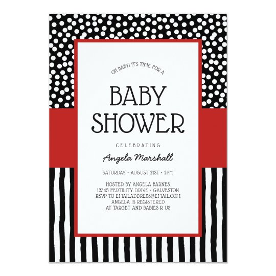 Whimsical Black White and Red Baby Shower Invitation | Zazzle.com