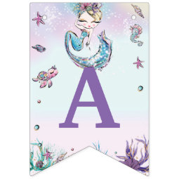 Whimsical Blonde Mermaid Birthday Under the Sea Bunting Flags | Zazzle