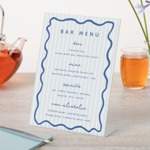 Whimsical Blue Bar Menu List Pedestal Sign | Zazzle
