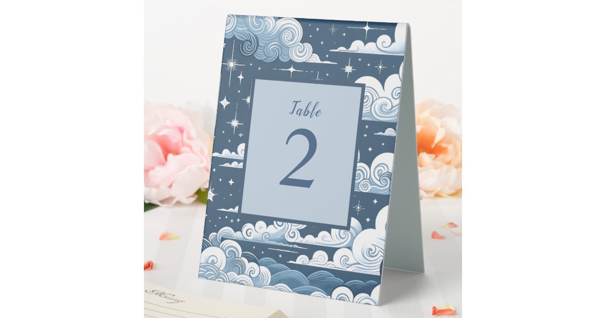 Whimsical Blue Celestial Baby Shower Table Number Table Tent | Zazzle