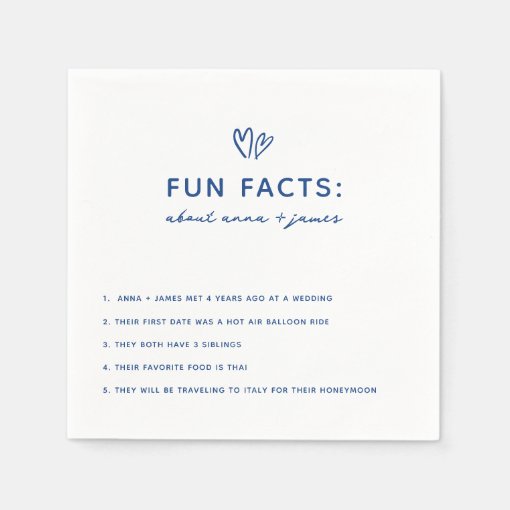 Whimsical Blue Fun Facts Wedding Napkins | Zazzle